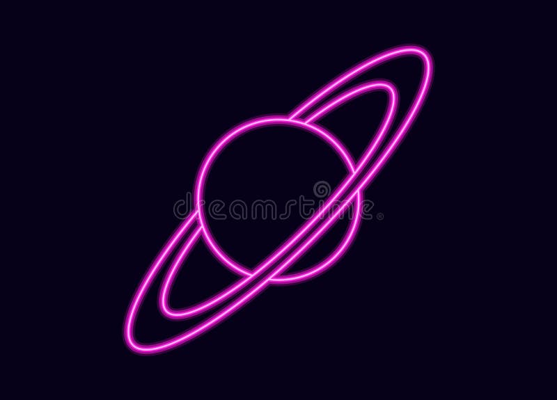 Neon Planet Icon. Glowing Neon Planet Sign with Ring, Saturn Stock ...