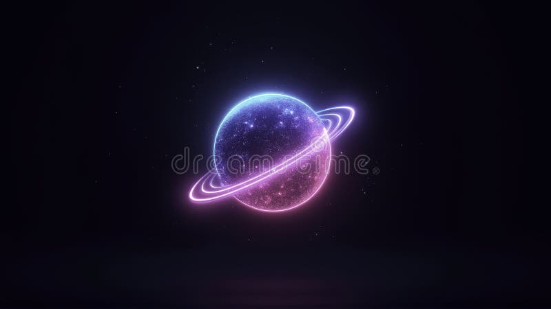Neon Planet with Rings. stock illustration. Illustration of neon ...