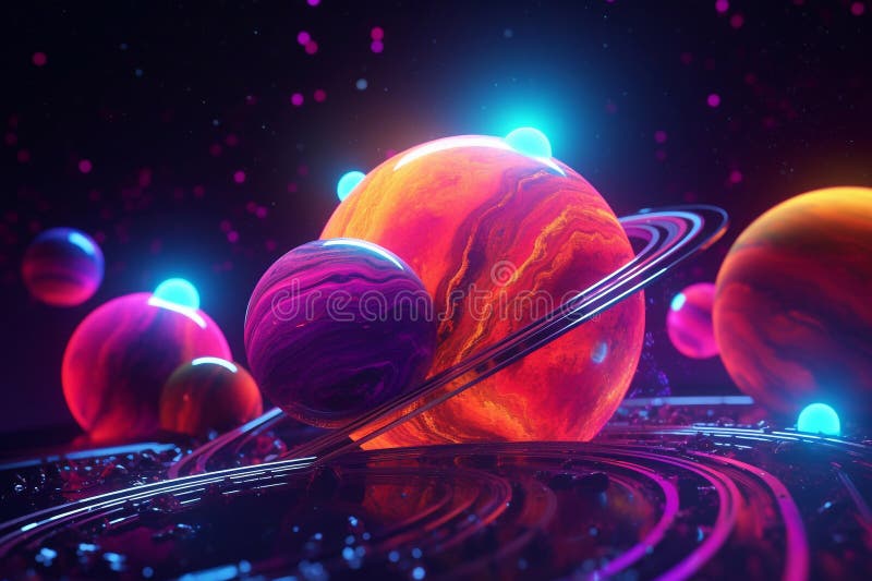 Neon planets of space. stock illustration. Illustration of fantasy ...
