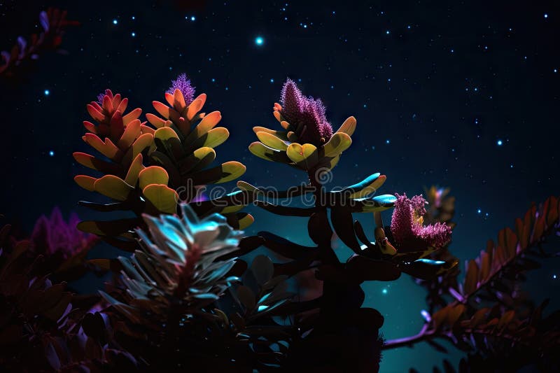 Neon Plant Against Starry Night Sky Stock Image - Image of neon, starry ...