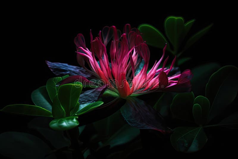Neon Plant Blooming in the Dark, with only Its Petals Visible Stock ...