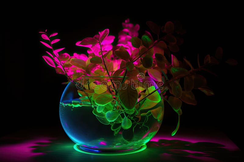 Neon Plant Growing in Beautifully Illuminated Vase Stock Image - Image ...
