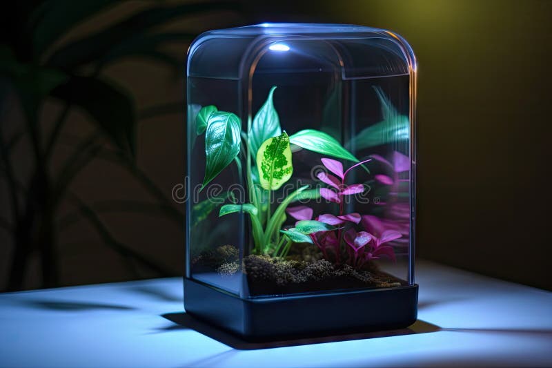 Neon Plant Growing in a Modern Glass Terrarium Stock Image - Image of ...