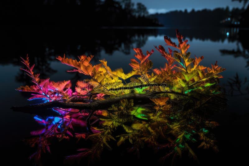 Neon Plant by Lake, with Reflections on the Water Stock Illustration ...