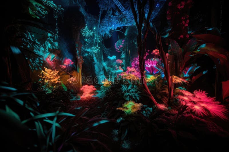 Neon Plant in the Magical Forest with Fairies and Elves Stock ...