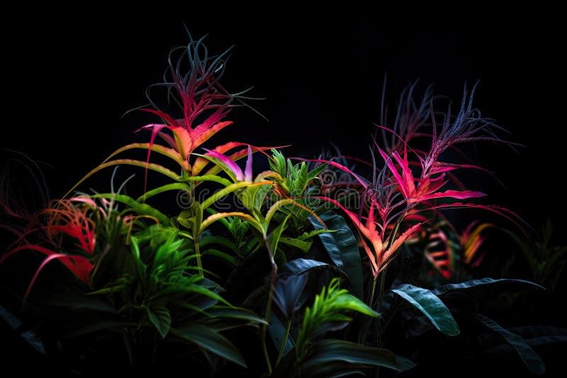 Neon Plants Against Black Background, Creating Striking Contrast Stock ...