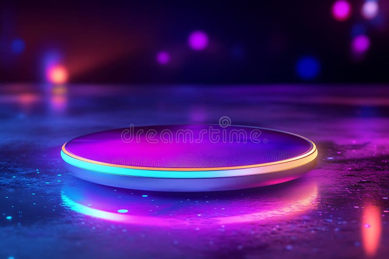 Neon Platform with Glowing Lights Stock Illustration - Illustration of ...