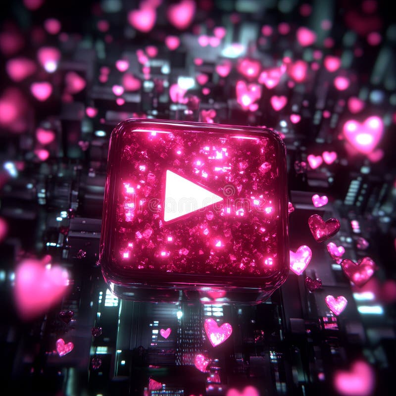 A Neon Play Button Glowing Brightly As it Floats Over a Backdrop of ...