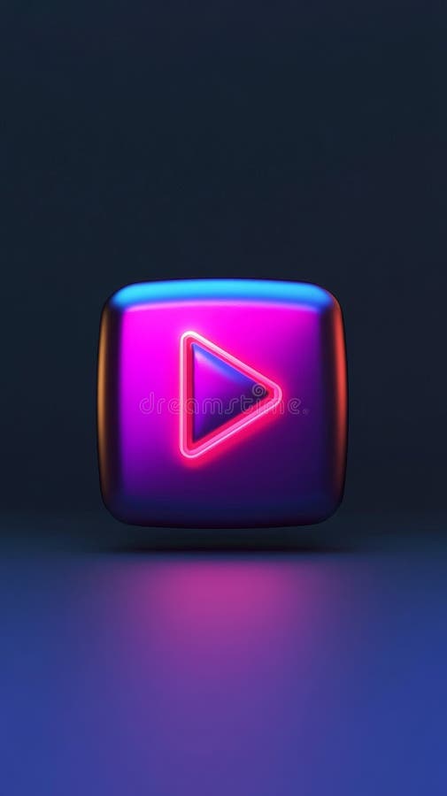 Neon Play Button Icon Dark Background Modern Digital Design Concept ...