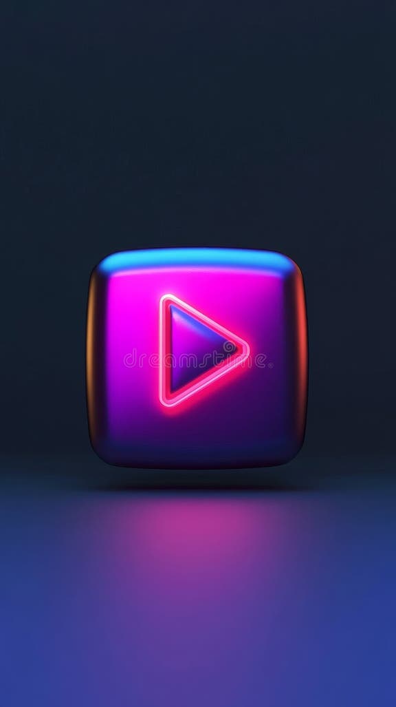 Neon Play Button Icon on Dark Background, Modern Digital Design Concept ...