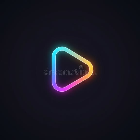 A Neon Play Button Icon Features a Glowing Triangular Outline with ...