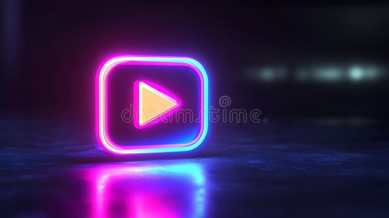 Neon Play Button in Square Frame with Bright Colors and Glow Stock ...