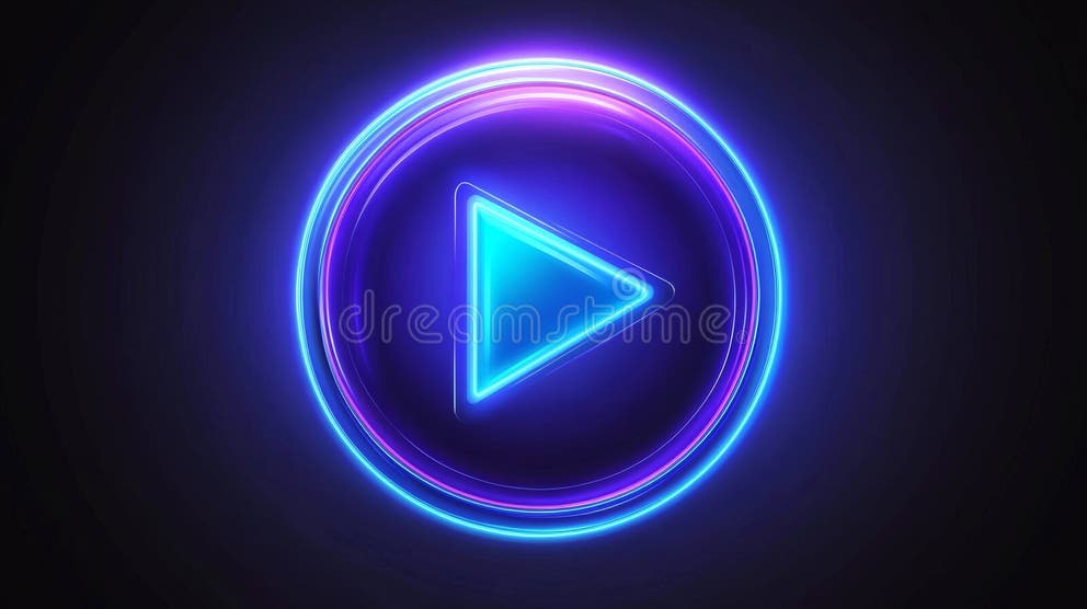 Neon Play Icon with Shine Effect is Illustrated on a Black Background ...