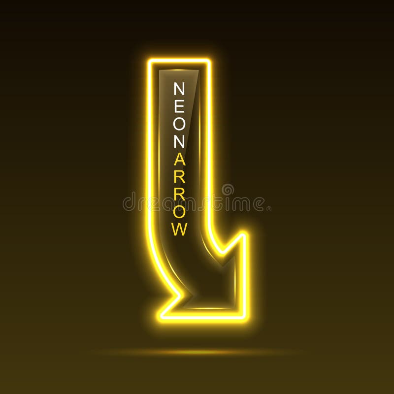 Neon Pointer Arrow with Vertical Text. Direction Indicator. Stock ...