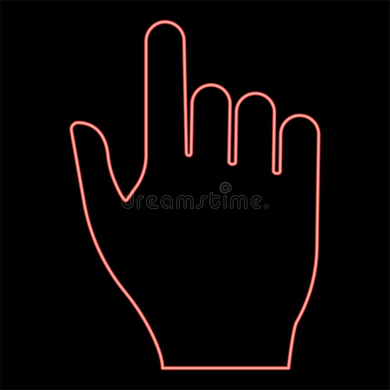 Neon Pointing Hand Red Color Vector Illustration Flat Style Image Stock ...
