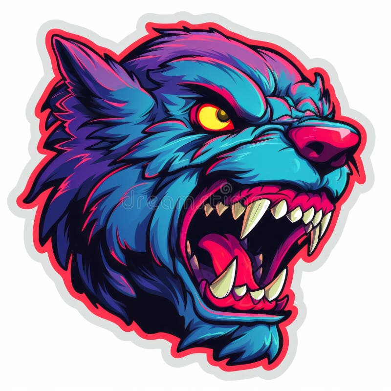 Neon Pop Wolf Head: a Vibrant and Intense Expression of Wildness Stock ...