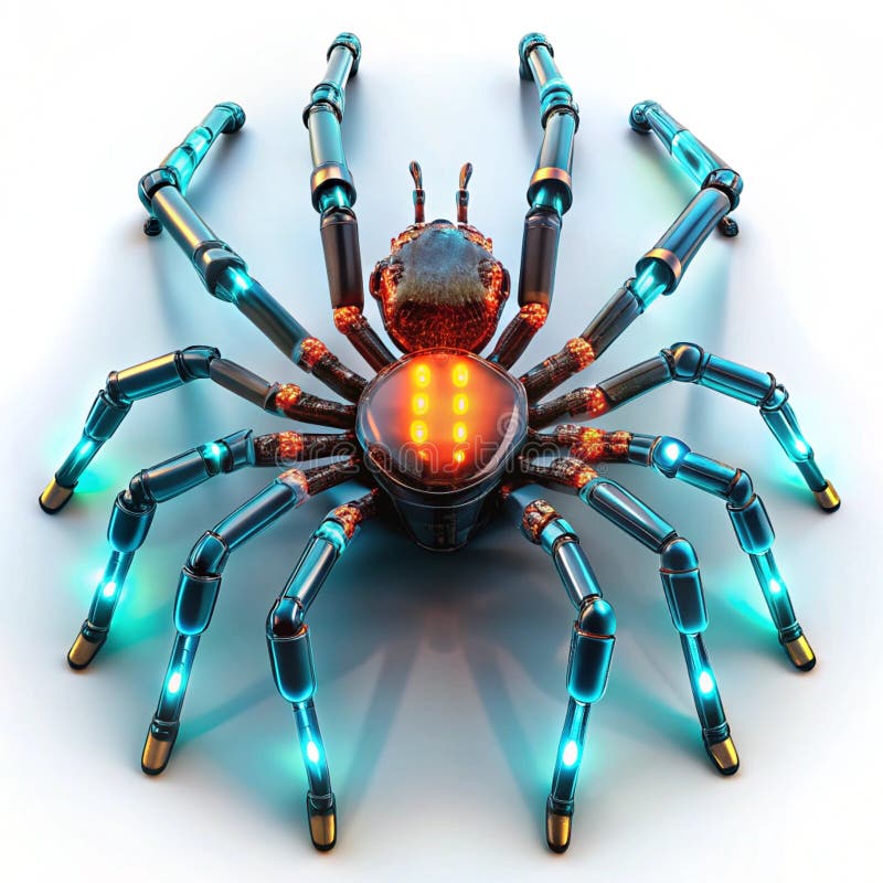 Neon-powered Mechanical Spider with Glowing Circuits Stock Illustration ...