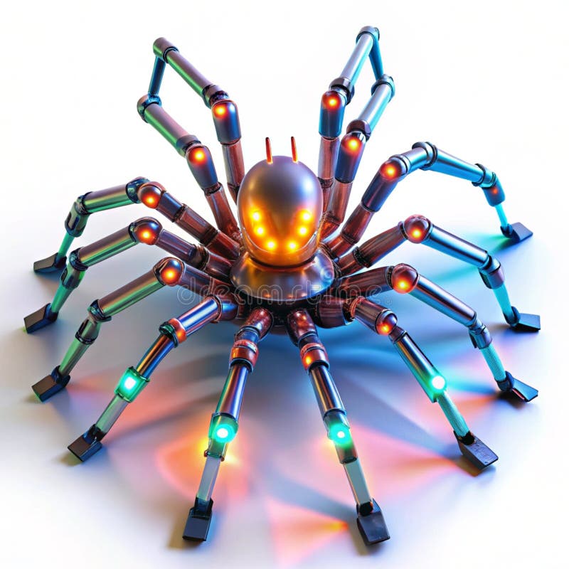 Neon-powered Mechanical Spider with Glowing Circuits Stock Illustration ...