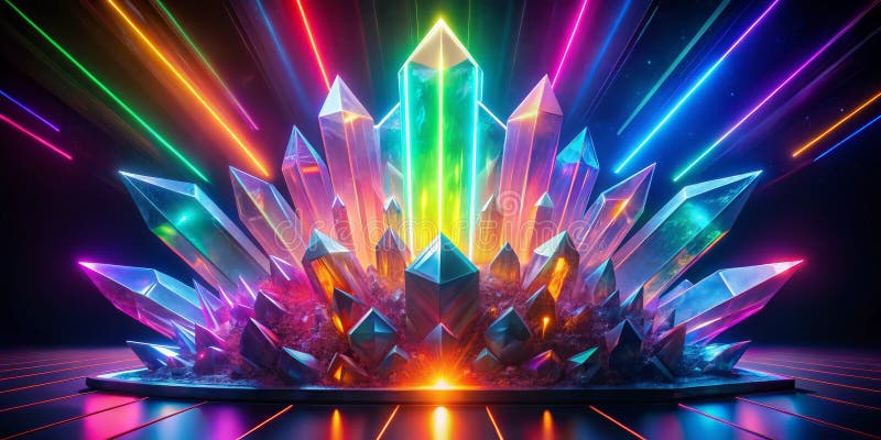 Neon Prismatic Crystal Cluster a 3D Rendering of a Cluster of ...