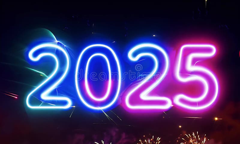 Neon 2025 with Pulsing Lights, Vibrant Colors, and Festive Fireworks ...