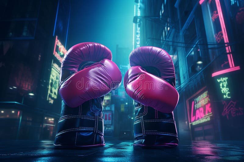 Neon Punch Glowing Neon Boxing Gloves in a Dark Stock Illustration ...