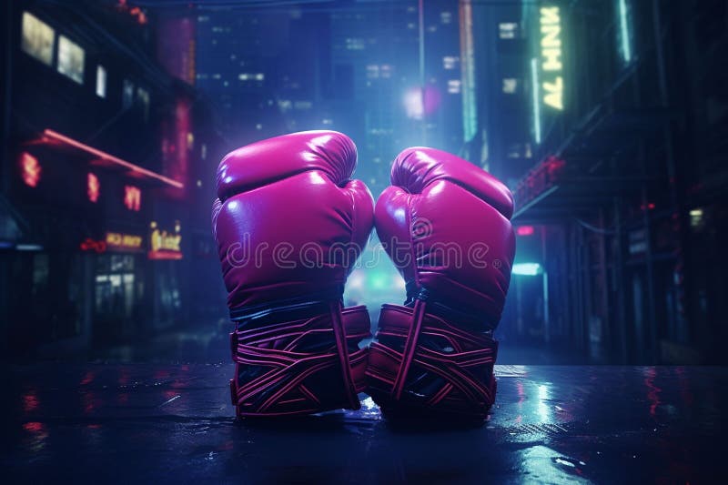 Neon Punch Glowing Neon Boxing Gloves in a Dark Stock Illustration ...