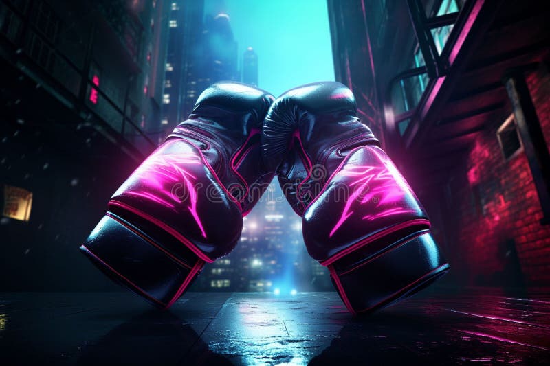 Neon Punch Glowing Neon Boxing Gloves in a Dark Stock Illustration ...