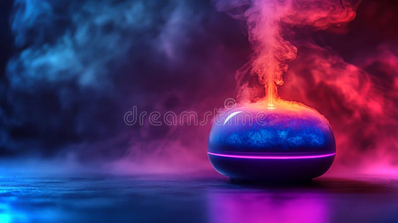 Neon Purple and Blue Diffuser Emitting Aromatic Mist in a Vibrant ...