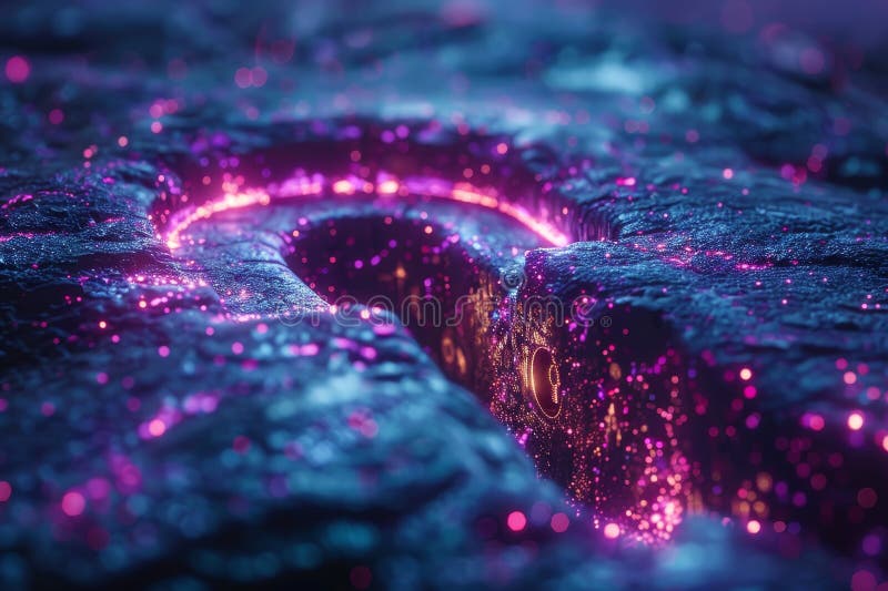 Neon Purple and Blue Image Symbolizing Data Leak Protection with Lock ...