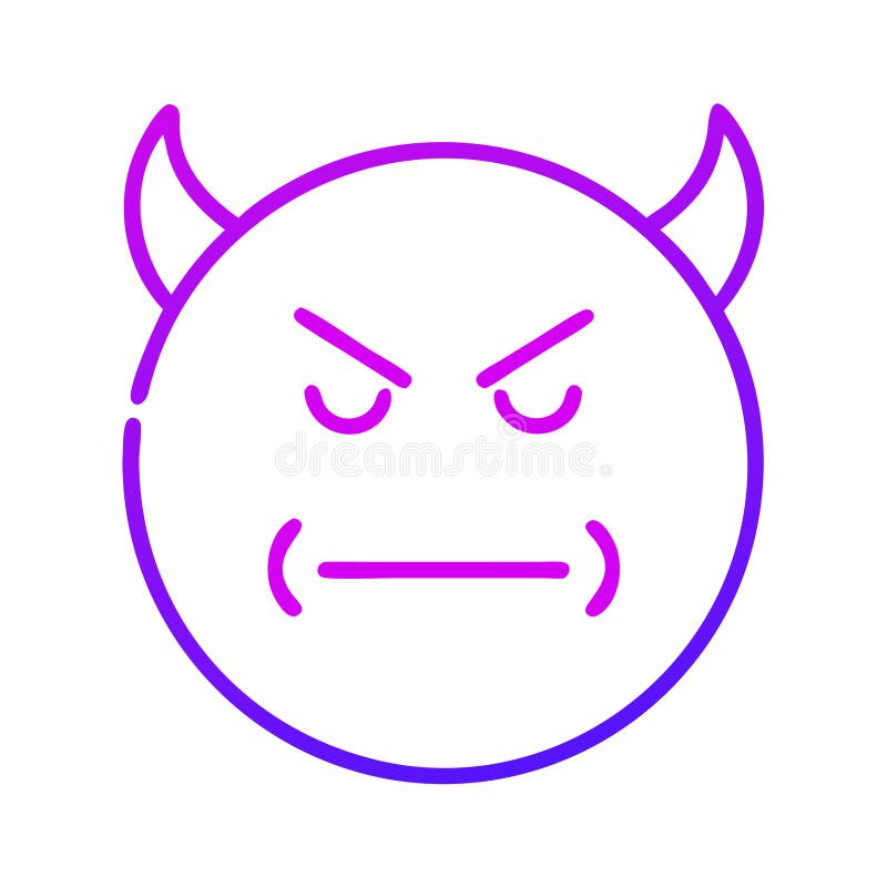 Neon Purple Evil Emoji Face with Horns Vector Illustration Stock ...