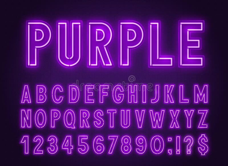 Purple Neon Light Alphabet Font. Stock Vector - Illustration of effect ...