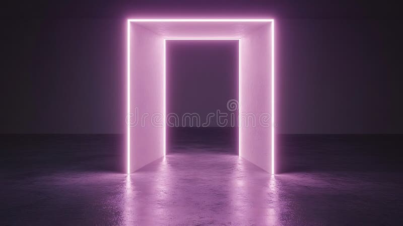 Neon Purple Glowing Rectangular Passageway Interior Design Stock Photo ...