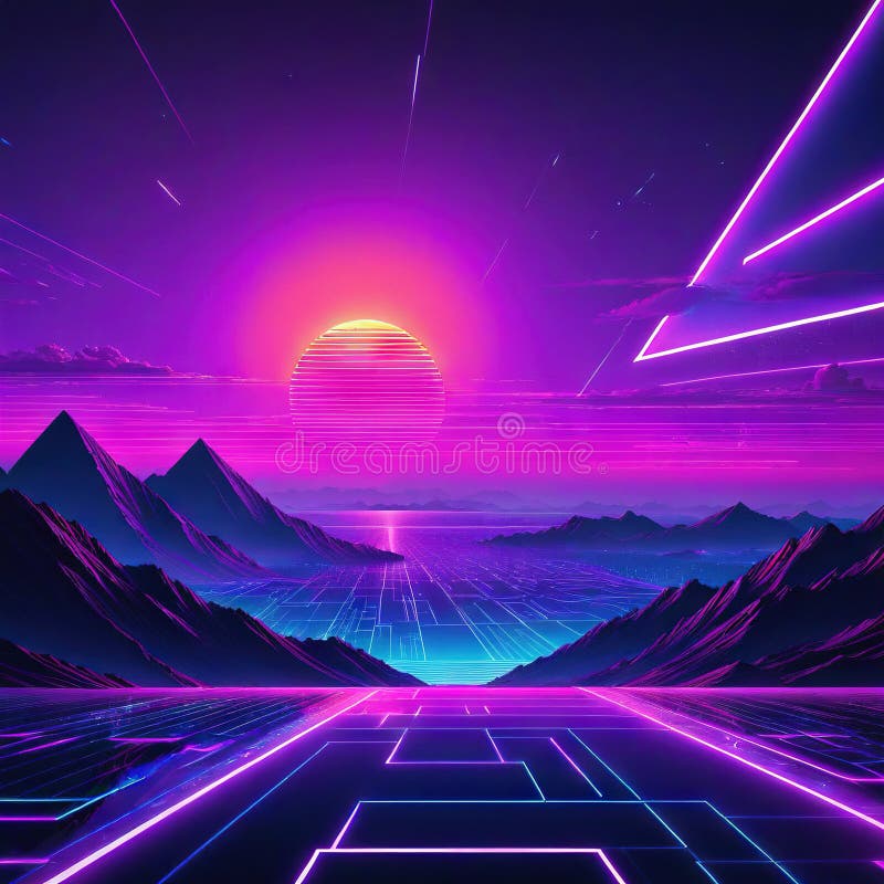 Neon Purple Sunset Forms Backdrop of this the Illustration Features ...