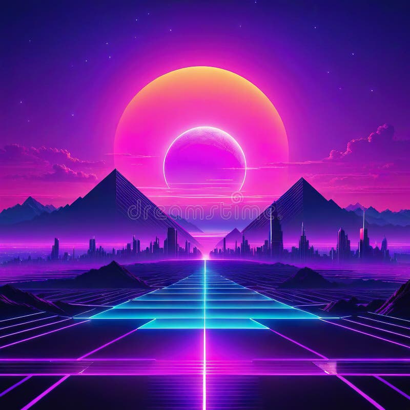 Neon Purple Sunset Forms Backdrop of this the Illustration Features ...