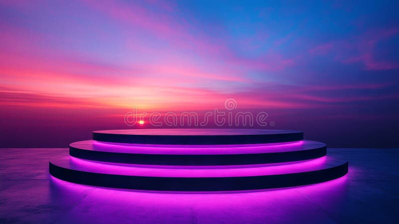Neon Purple Sunset Platform on Concrete Stock Illustration ...