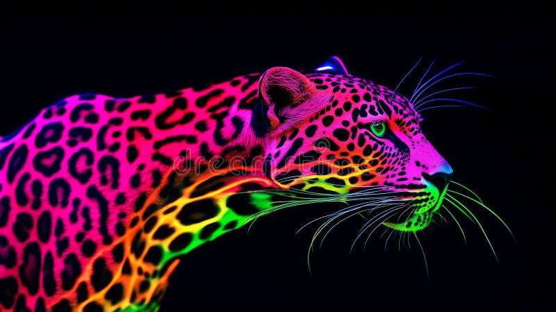 Neon Purple is Used To Create a Leopard Face with Striking Abstract ...
