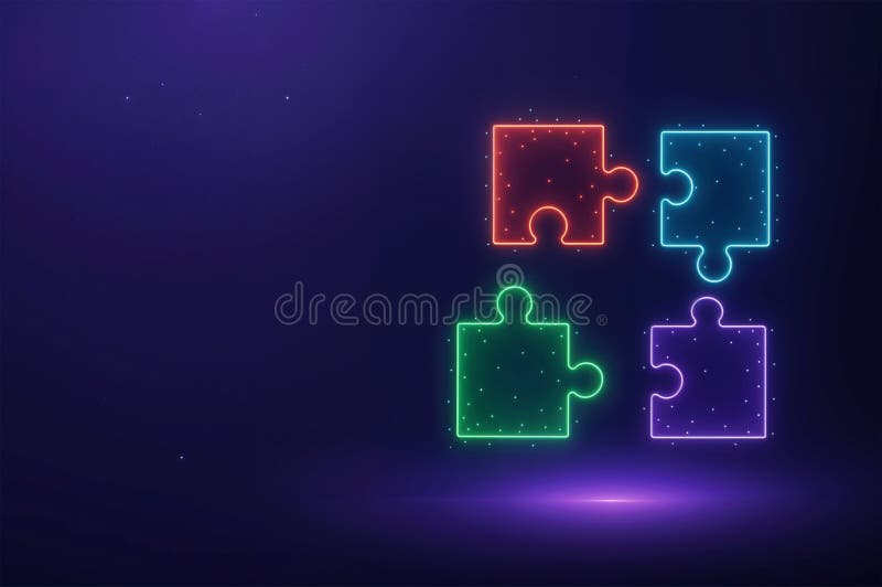 Neon Puzzle Pieces - Collaboration & Teamwork Concept Stock ...