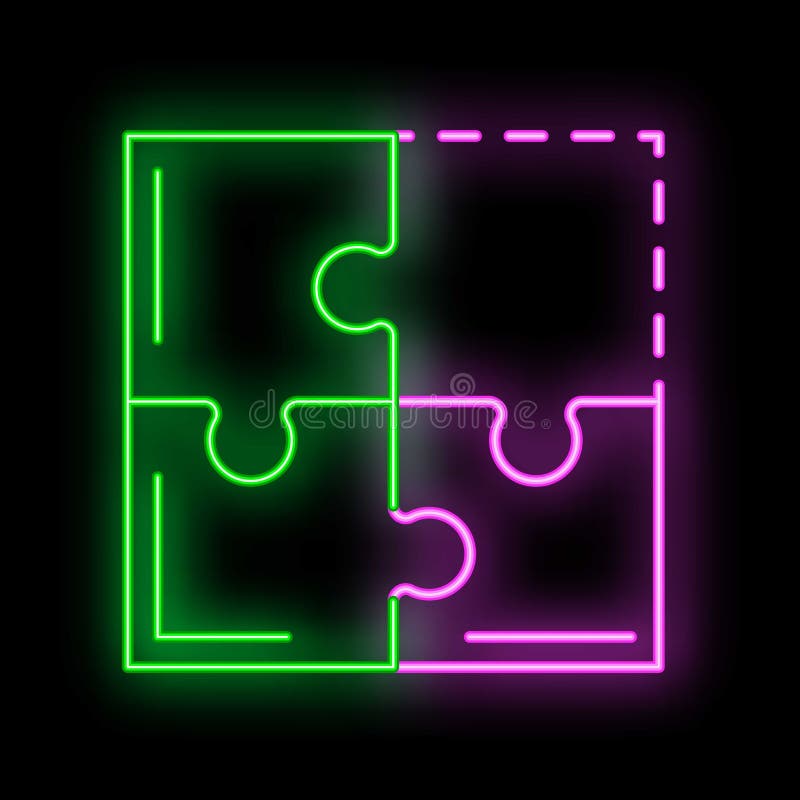 Neon Puzzle Pieces Forming a Square on a Black Background Stock Vector ...