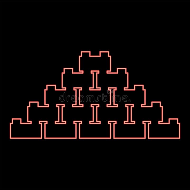 Neon Pyramid of Bricks Red Color Vector Illustration Image Flat Style ...