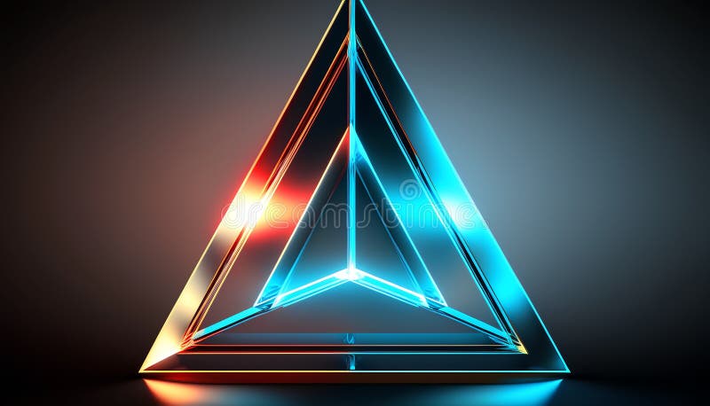 Neon Pyramid on a Dark Background. 3D Rendering. Neon Style Stock ...