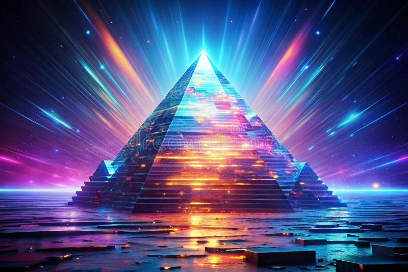 Neon Pyramid, Lasers, Cosmic Scene, Futuristic Setting Stock ...