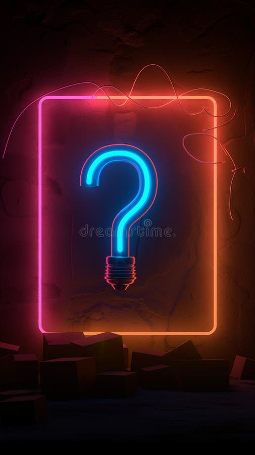 Neon Question Mark Against a Lamp Stock Illustration - Illustration of ...