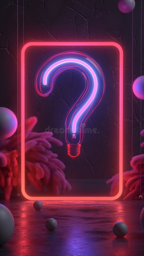 Neon Question Mark Against a Lamp Stock Illustration - Illustration of ...