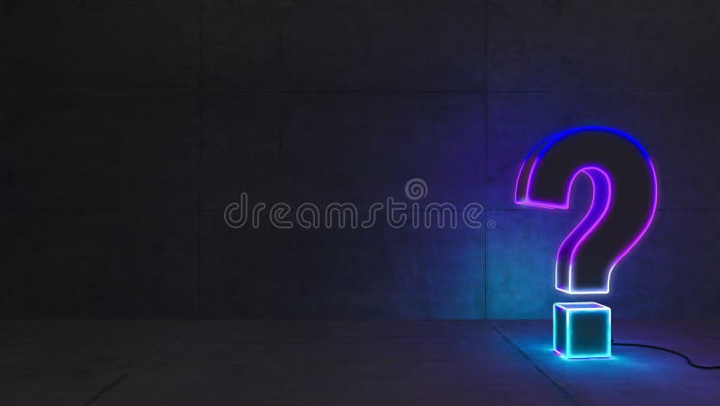 Neon Question Mark with Concrete Wall 3D Rendering Stock Illustration ...