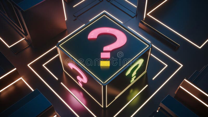 Neon Question Mark Cube, Abstract Enigma, High Quality Image Stock ...
