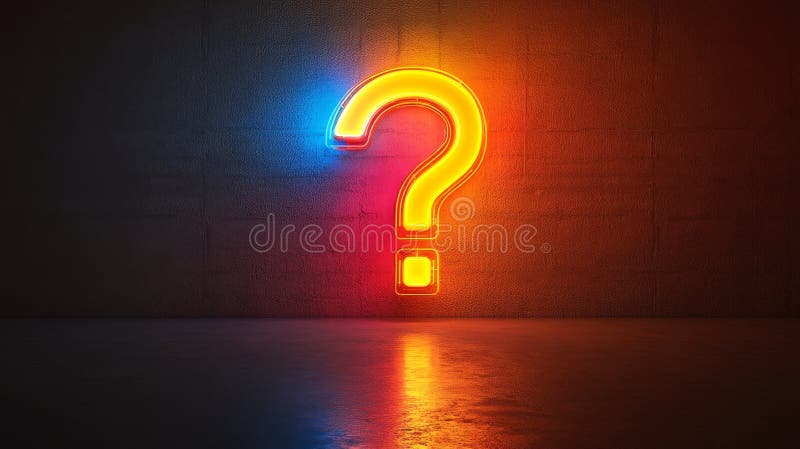 Neon Question Mark on Dark Wall, Vibrant Illumination. Curiosity and ...
