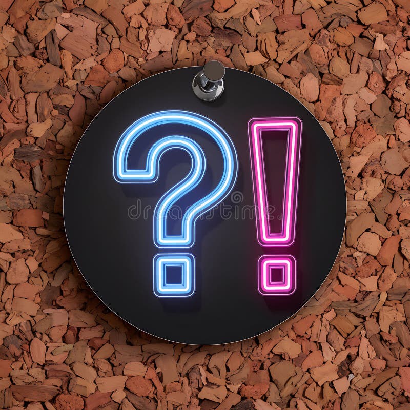 Neon Question Mark and Exclamation Point on Cork Board Stock ...
