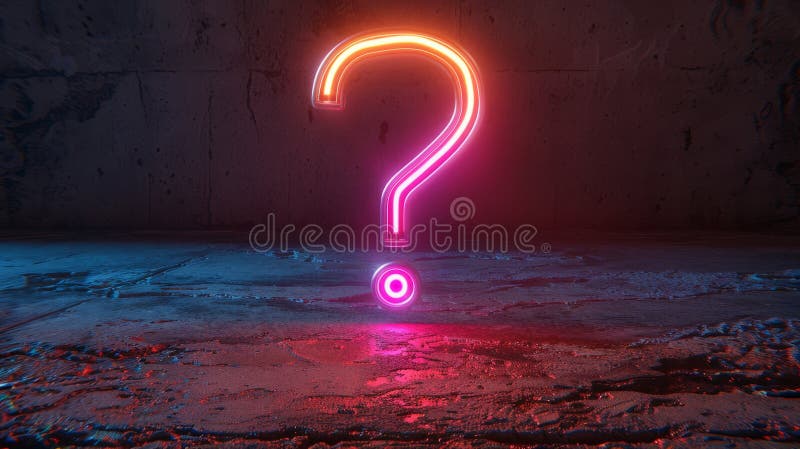 Neon Question Mark Glowing Against a Dark Textured Background. Stock ...