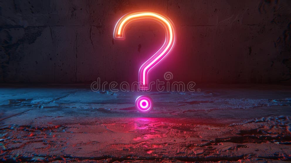 Neon Question Mark Glowing Against a Dark Textured Background. Stock ...