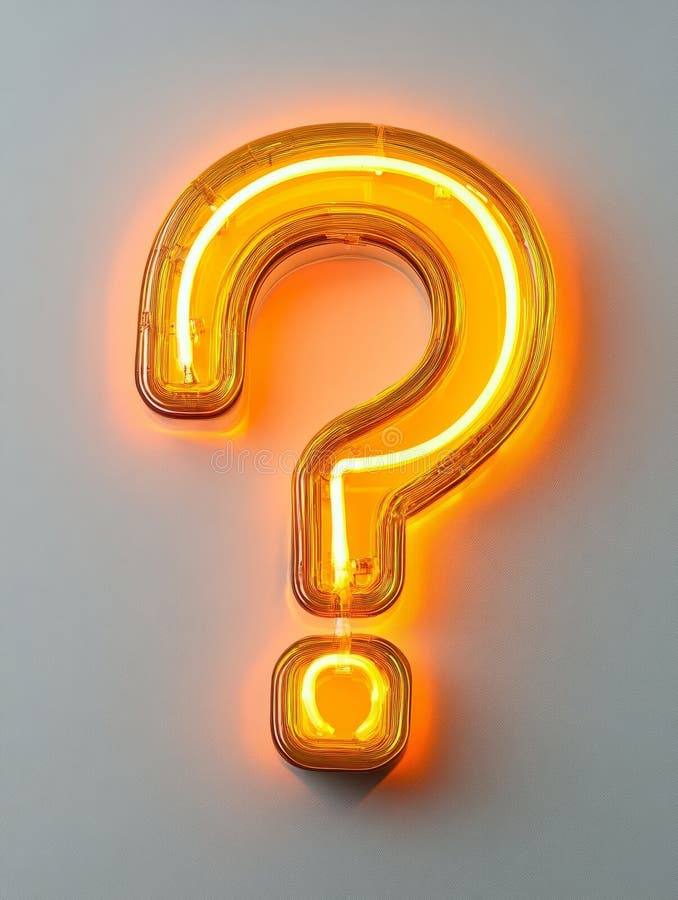 Neon Question Mark Glowing Brightly on a Gray Background Stock Photo ...